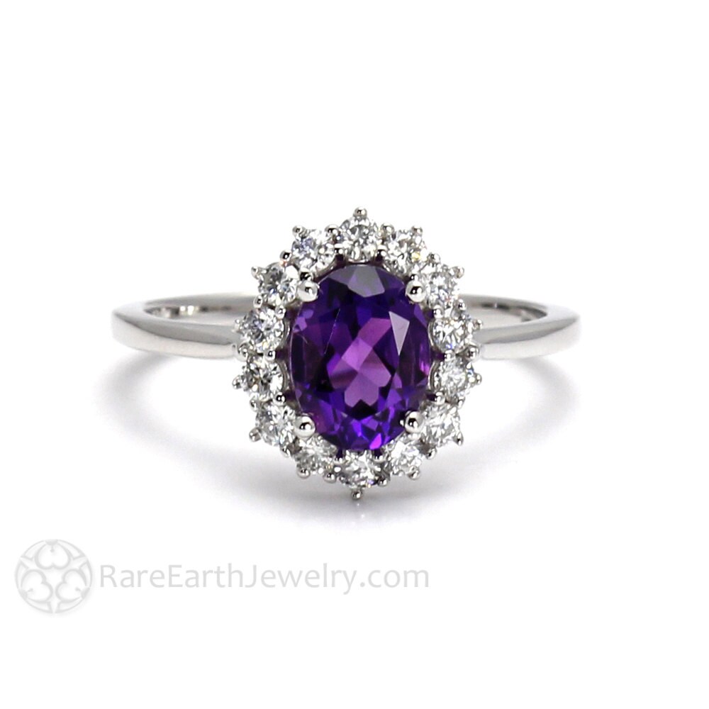 Oval Amethyst Ring Natural Amethyst and Diamond Ring Vintage - Etsy
