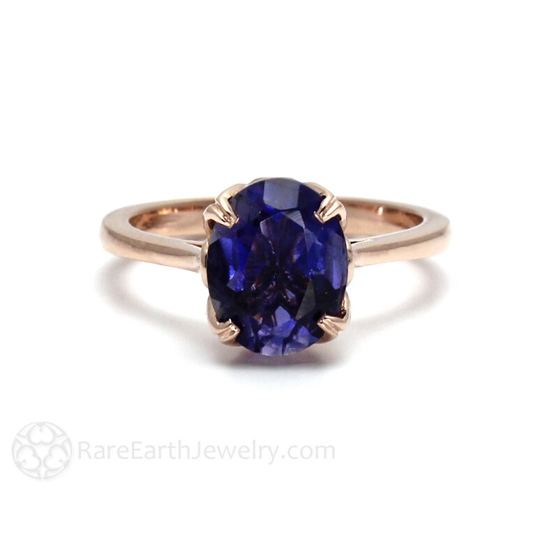Iolite Ring, Floral Solitaire Design With Flower Petal Shaped Prongs ...