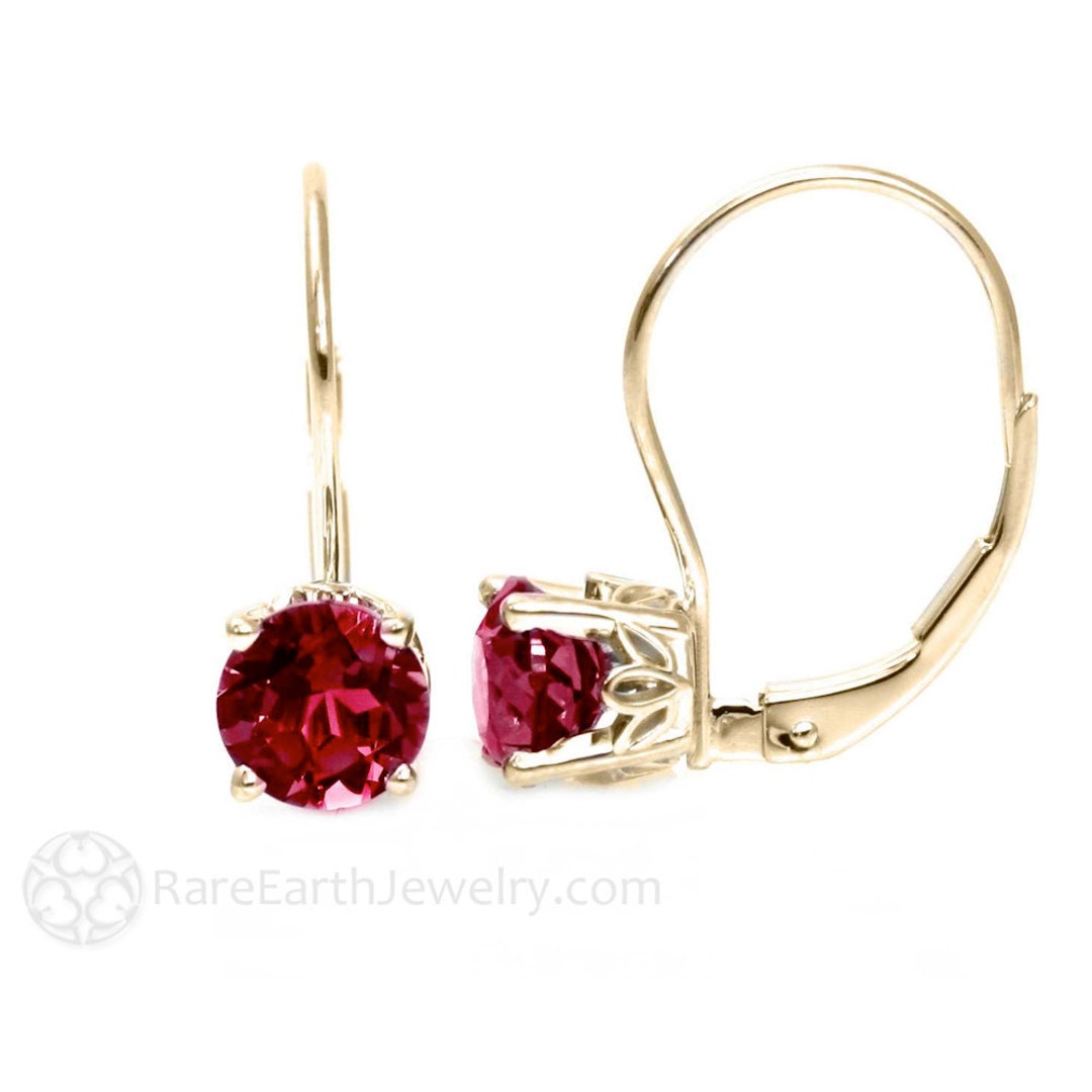 14K Ruby Earrings 6mm Ruby Studs July Birthstone Stud Earrings Lever Back Ruby Leverback 14K ...