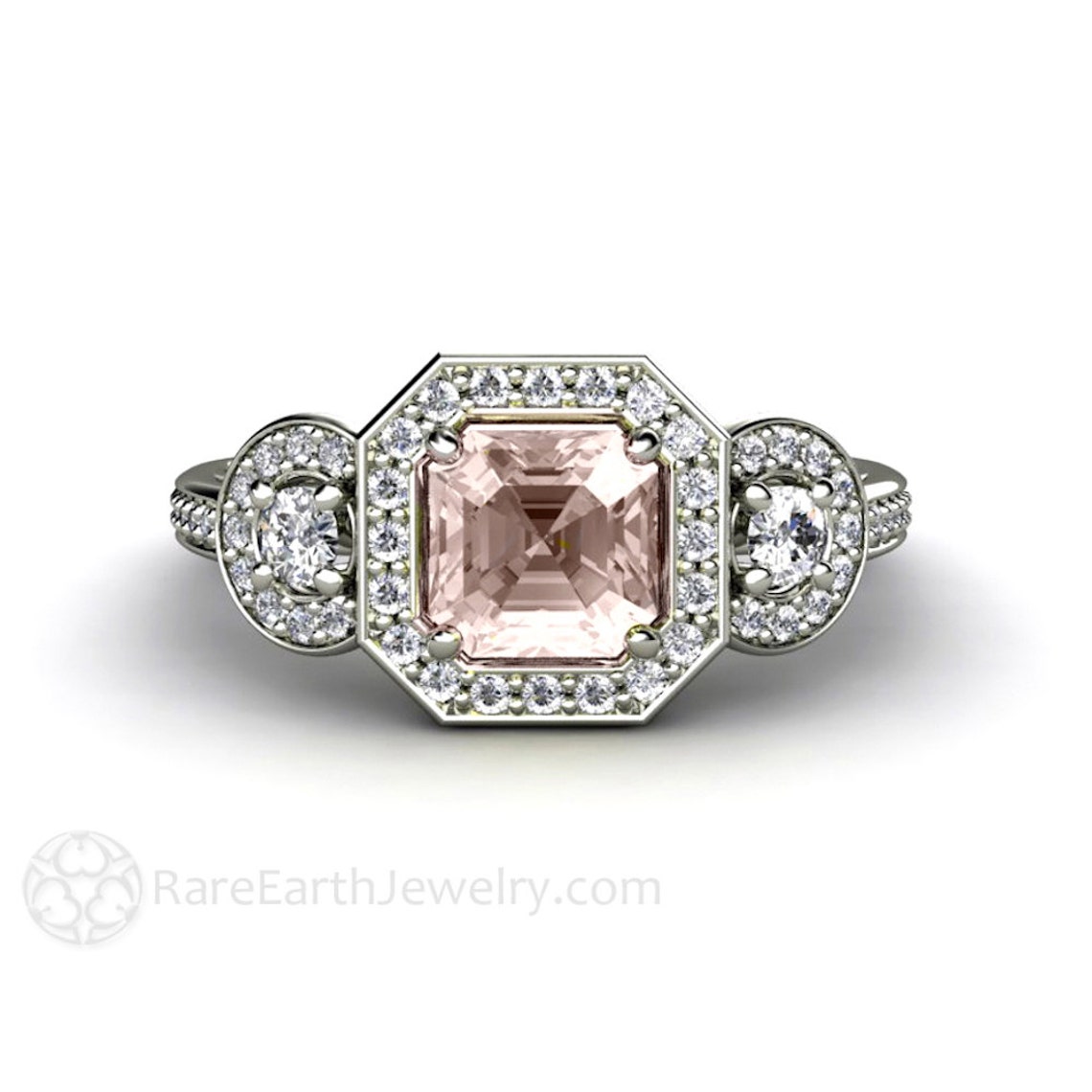 Asscher Morganite Engagement Ring Asher Diamond Halo Morganite - Etsy