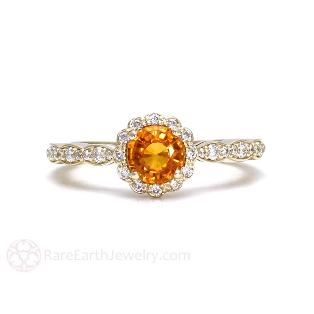Orange Sapphire Ring Sapphire Engagement Ring 14K or 18K Gold Orange ...