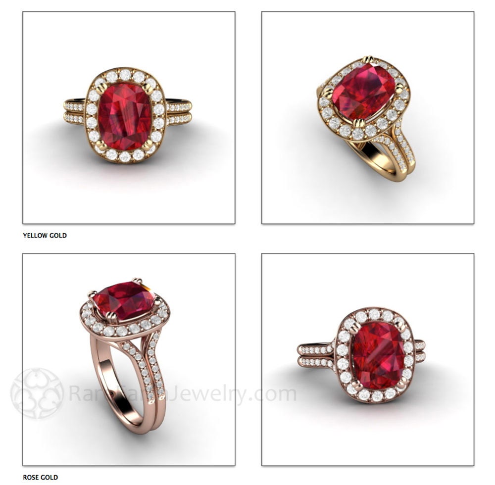 Ruby Engagement Ring Cushion Ruby Ring With Diamond Halo July - Etsy