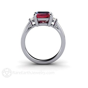 Ruby Engagement Ring Emerald Cut 3 Stone Ruby Ring With | Etsy