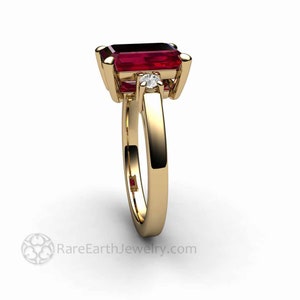 Ruby Engagement Ring Emerald Cut 3 Stone Ruby Ring With - Etsy