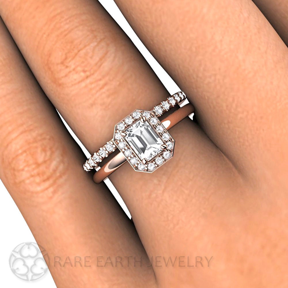 Emerald Diamond Engagement Ring Bridal Set Emerald Cut Diamond - Etsy