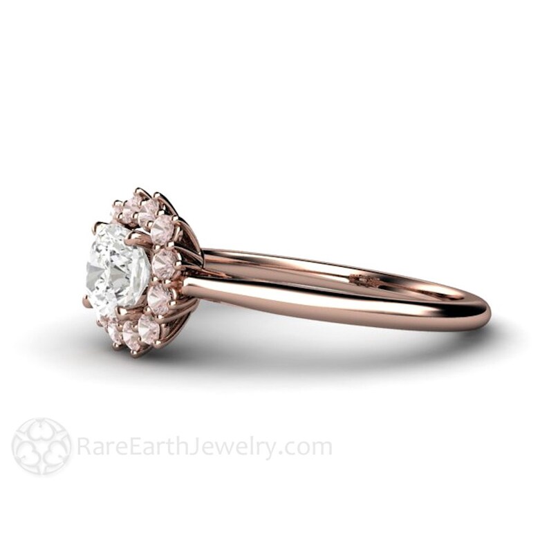 Cushion Cut Diamond Engagement Ring With Pink Diamond Halo - Etsy