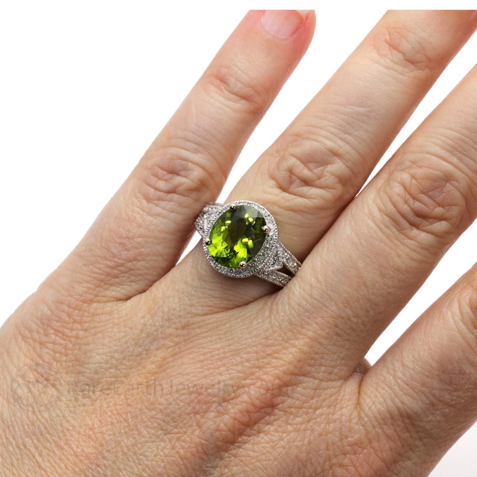 Art Deco Peridot Ring Large Oval Peridot Ring With Diamonds - Etsy