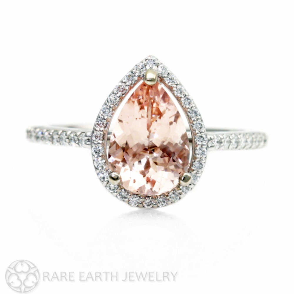 Pear Morganite Engagement Ring Diamond Halo Pear Morganite - Etsy