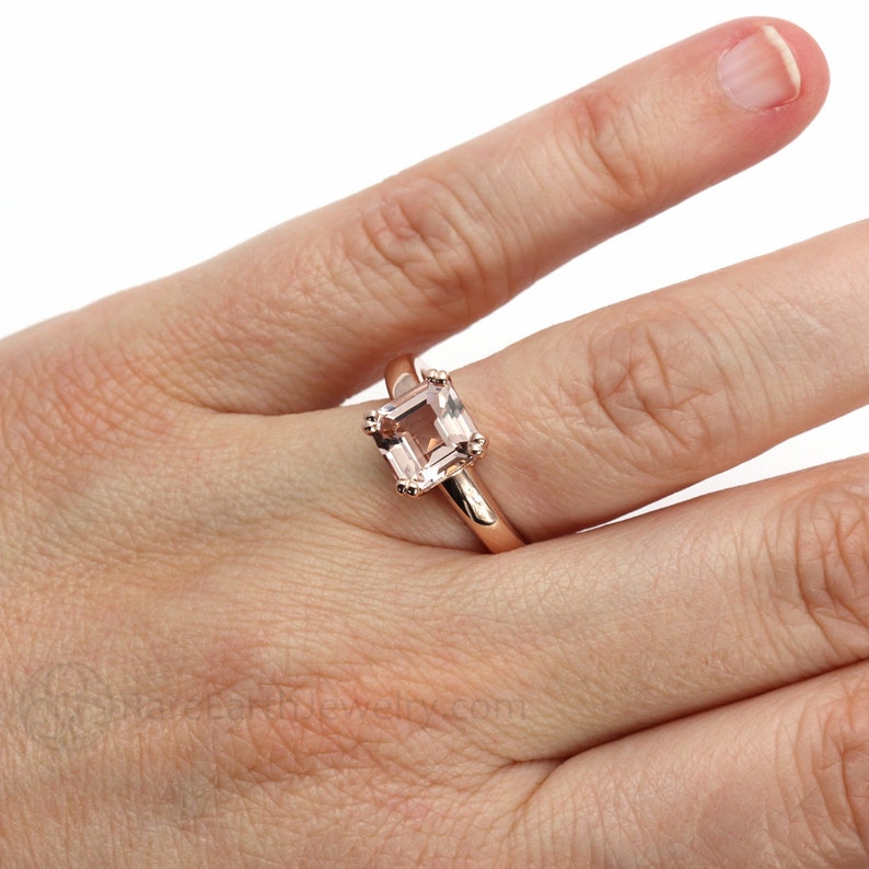 Asscher Morganite Engagement Ring Morganite Ring Asher Solitaire Double ...