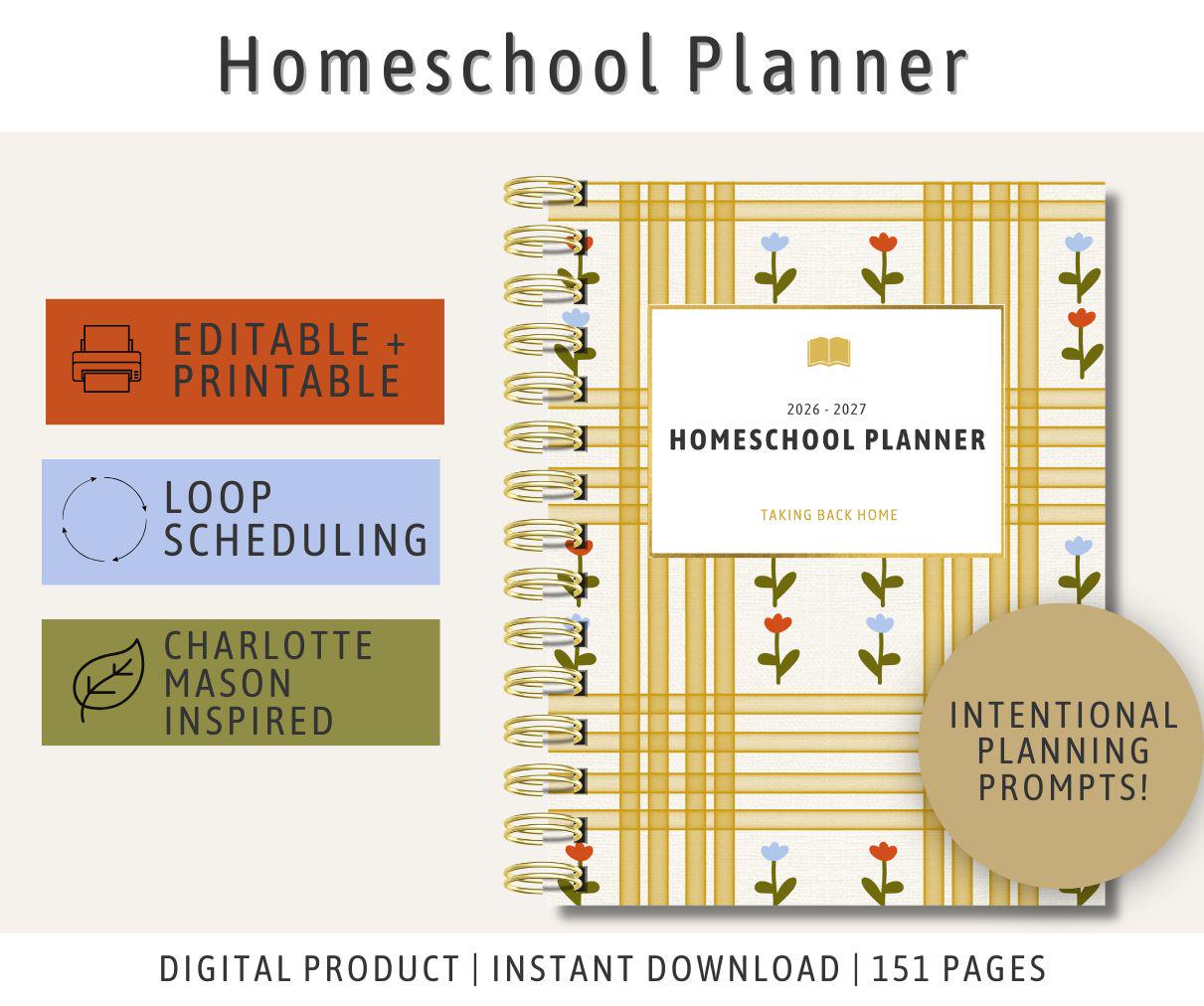 Editable Homeschool Planner + 2026-2027 Homeschool Planner + Homeschool ...