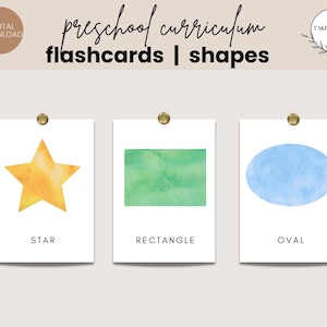 Rainbow Watercolor Shapes Flashcards, Preschool Shapes, Educational ...