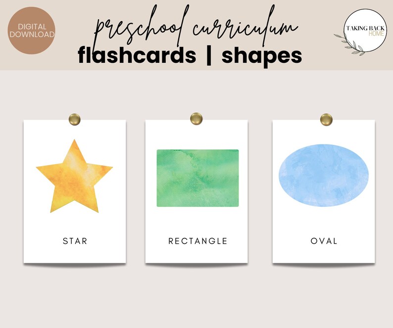Rainbow Watercolor Shapes Flashcards, Preschool Shapes, Educational ...