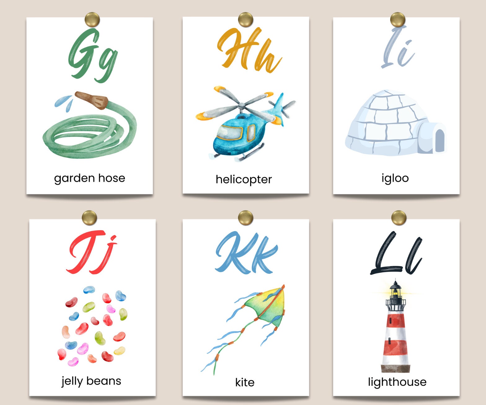 Printable ABC Flashcards: Watercolor Preschool Montessori Cards ...