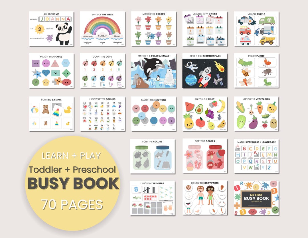 Busy Book Printable, Toddler Quiet Book, Preschool Curriculum ...