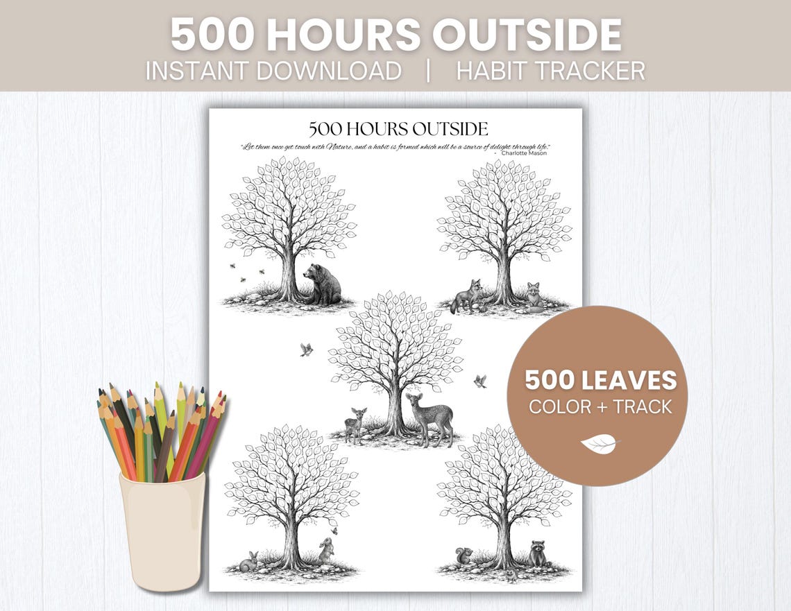 500 Hours Outside Habit Tracker + Outdoor Nature Journal Entry + Track ...