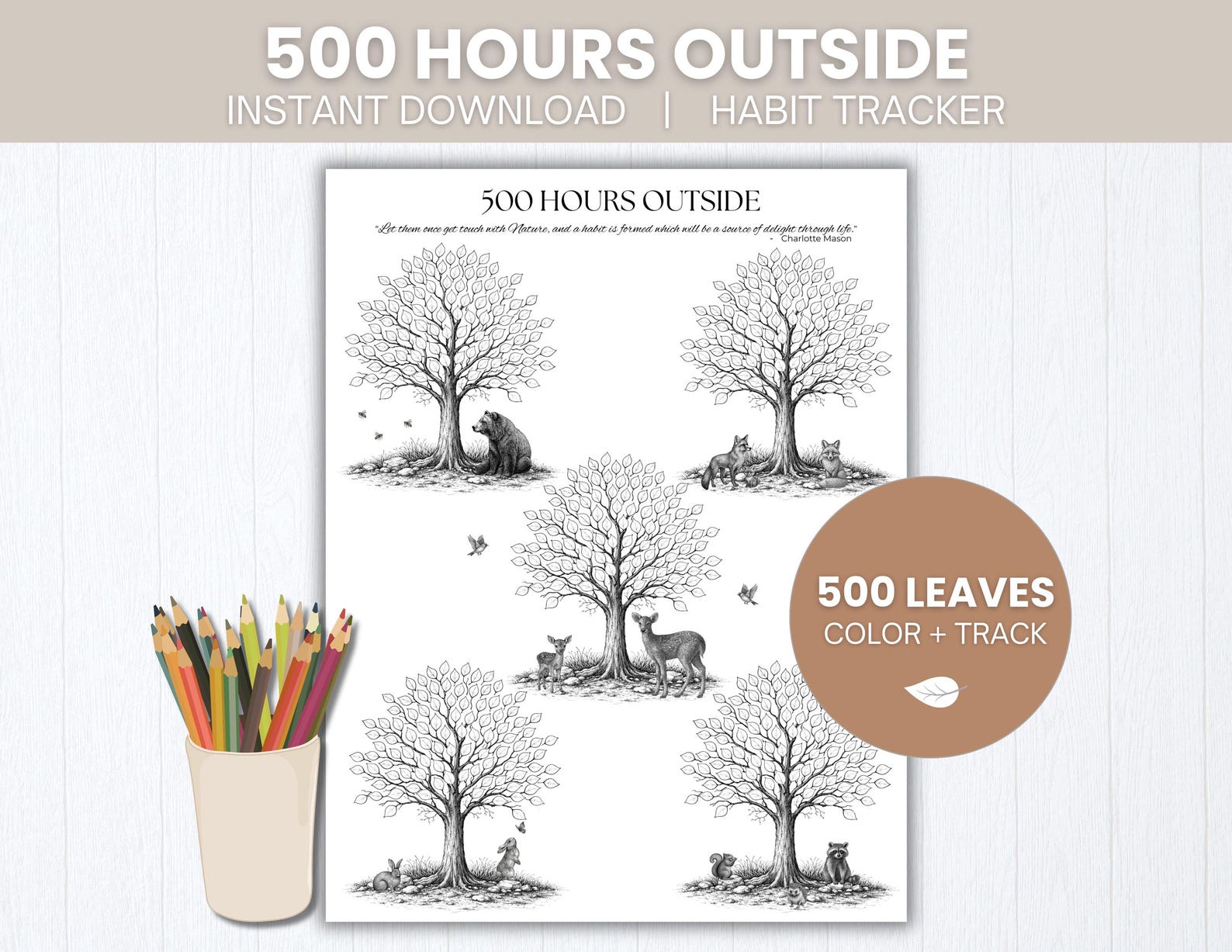 500 Hours Outside Habit Tracker + Outdoor Nature Journal Entry + Track ...