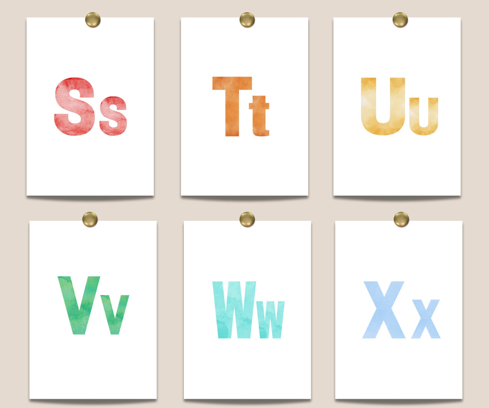 Watercolor Alphabet Flashcards: Preschool Educational Montessori ABC ...