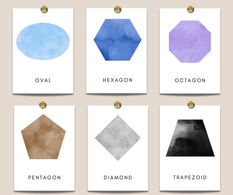 Rainbow Watercolor Shapes Flashcards, Preschool Shapes, Educational ...