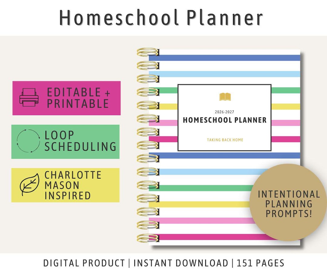 Editable Homeschool Planner + 2026-2027 Homeschool Planner + Homeschool ...