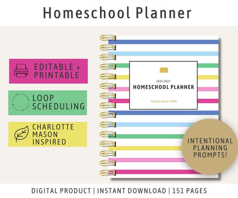 Editable Homeschool Planner + 2026-2027 Homeschool Planner + Homeschool ...