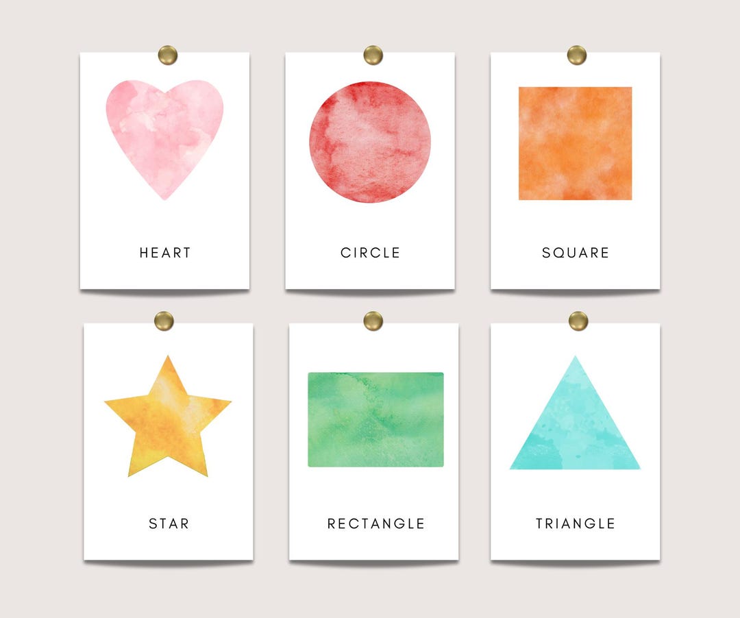 Rainbow Watercolor Shapes Flashcards, Preschool Shapes, Educational ...