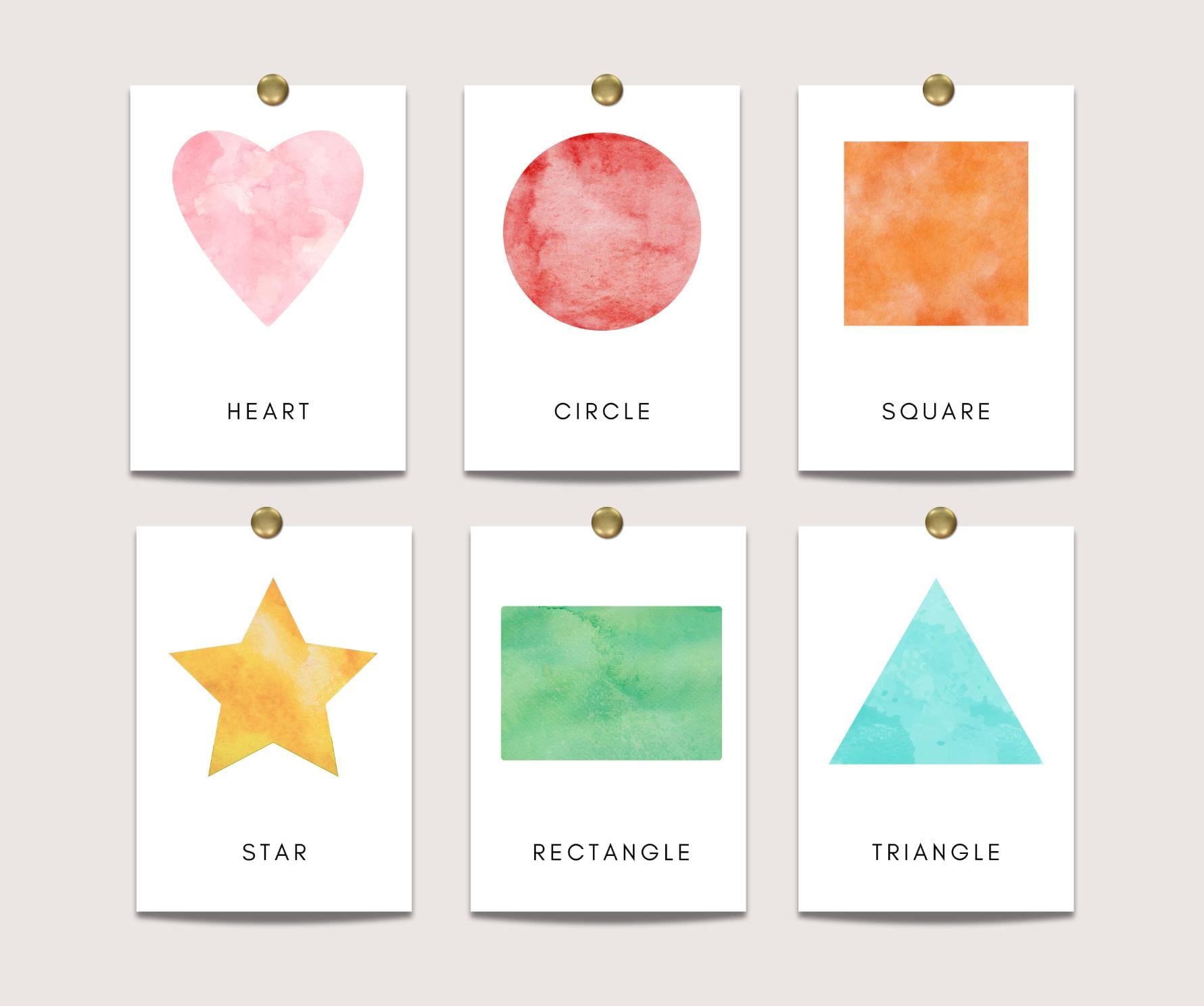 Rainbow Watercolor Shapes Flashcards, Preschool Shapes, Educational ...