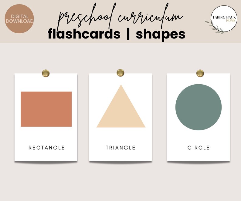 Rainbow Modern Shapes Flashcards, Preschool Materials, Geometric Flash ...