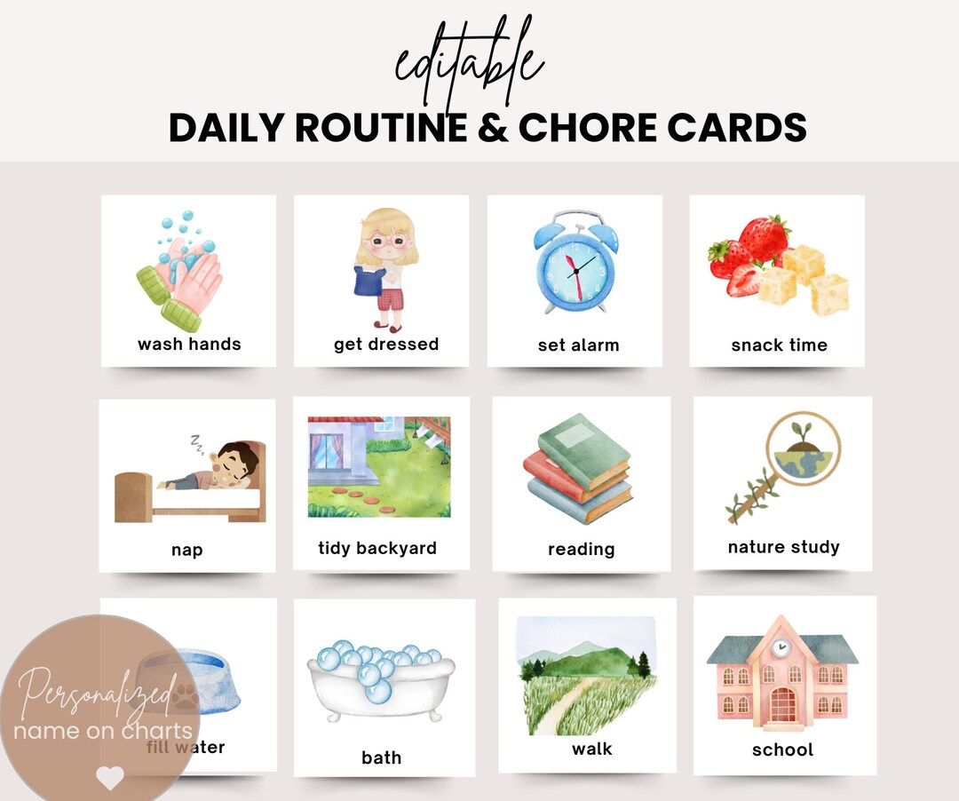 Editable Kids Daily Rhythm Routine Cards Visual Schedule Toddler Chart ...