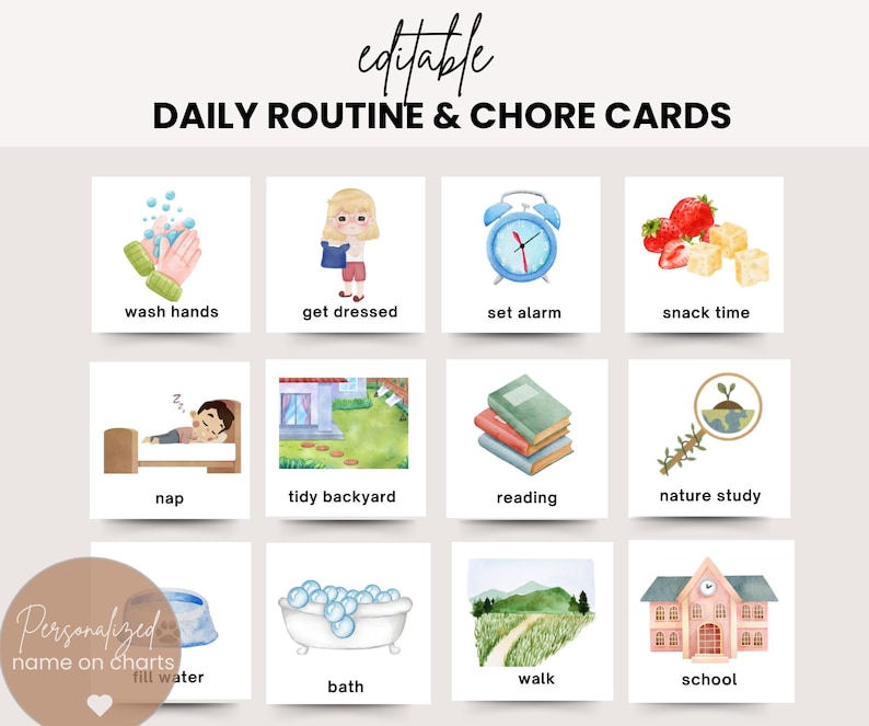 Editable Kids Daily Rhythm Routine Cards Visual Schedule Toddler Chart ...