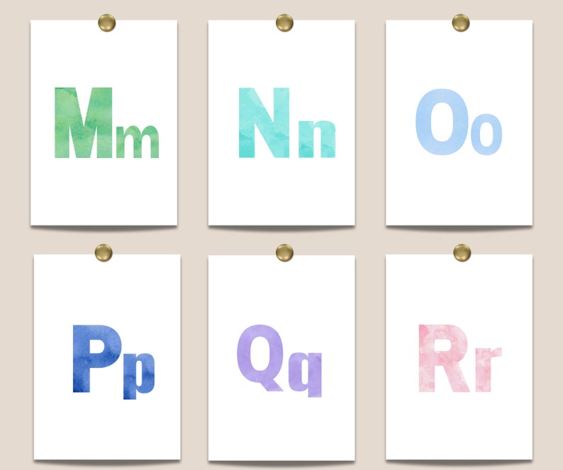 Watercolor Alphabet Flashcards: Preschool Educational Montessori ABC ...