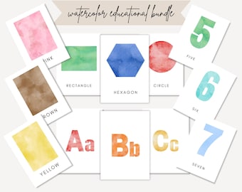 Rainbow Watercolor Shapes Flashcards, Preschool Shapes, Educational ...