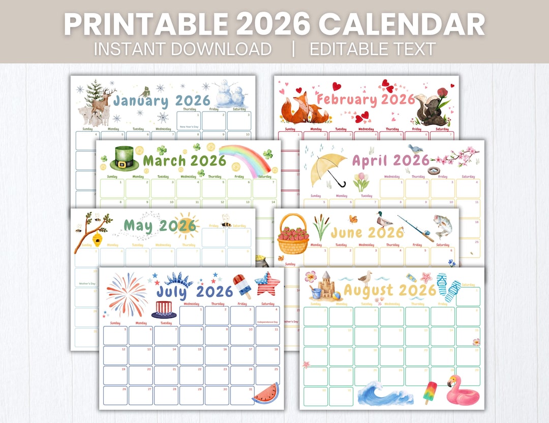 Printable Kids Calendar 2026, Kids Monthly Planner, Kids Schedule ...
