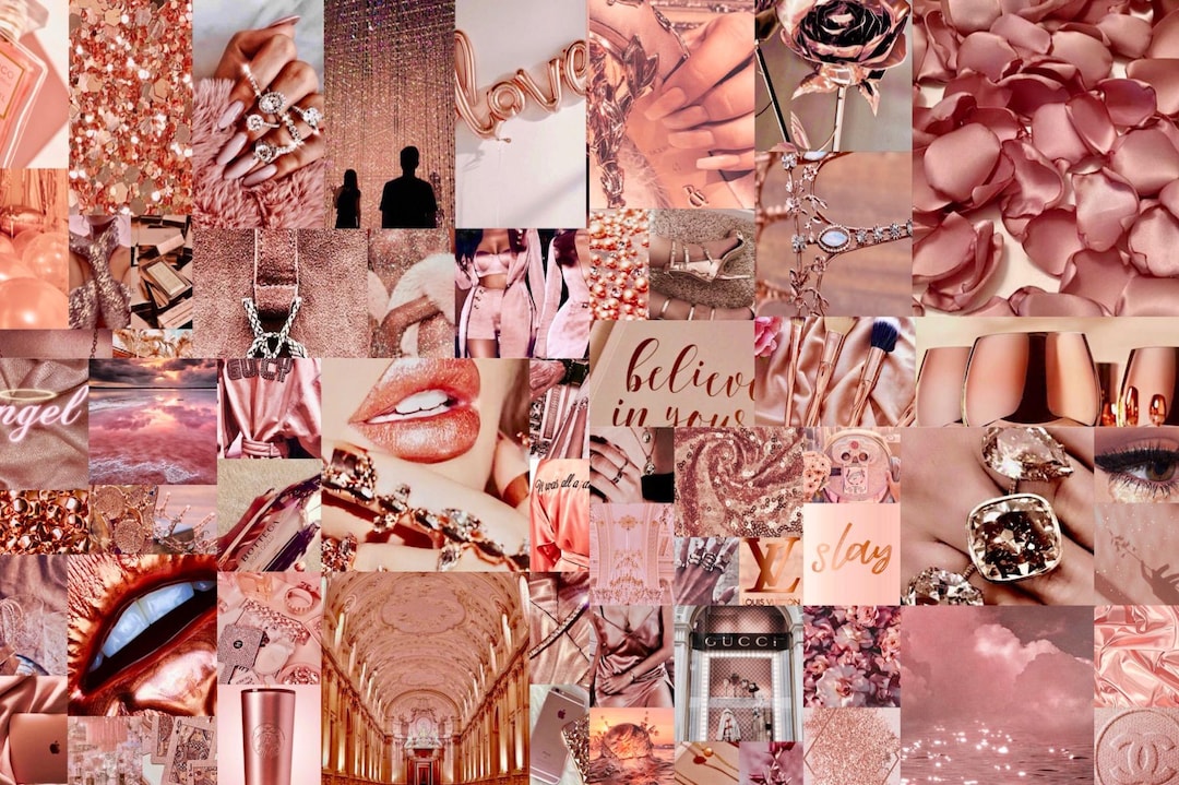 100 Wall Collage Kit Photos Boujee Pink Rose Gold Tones Aesthetic VSCO ...