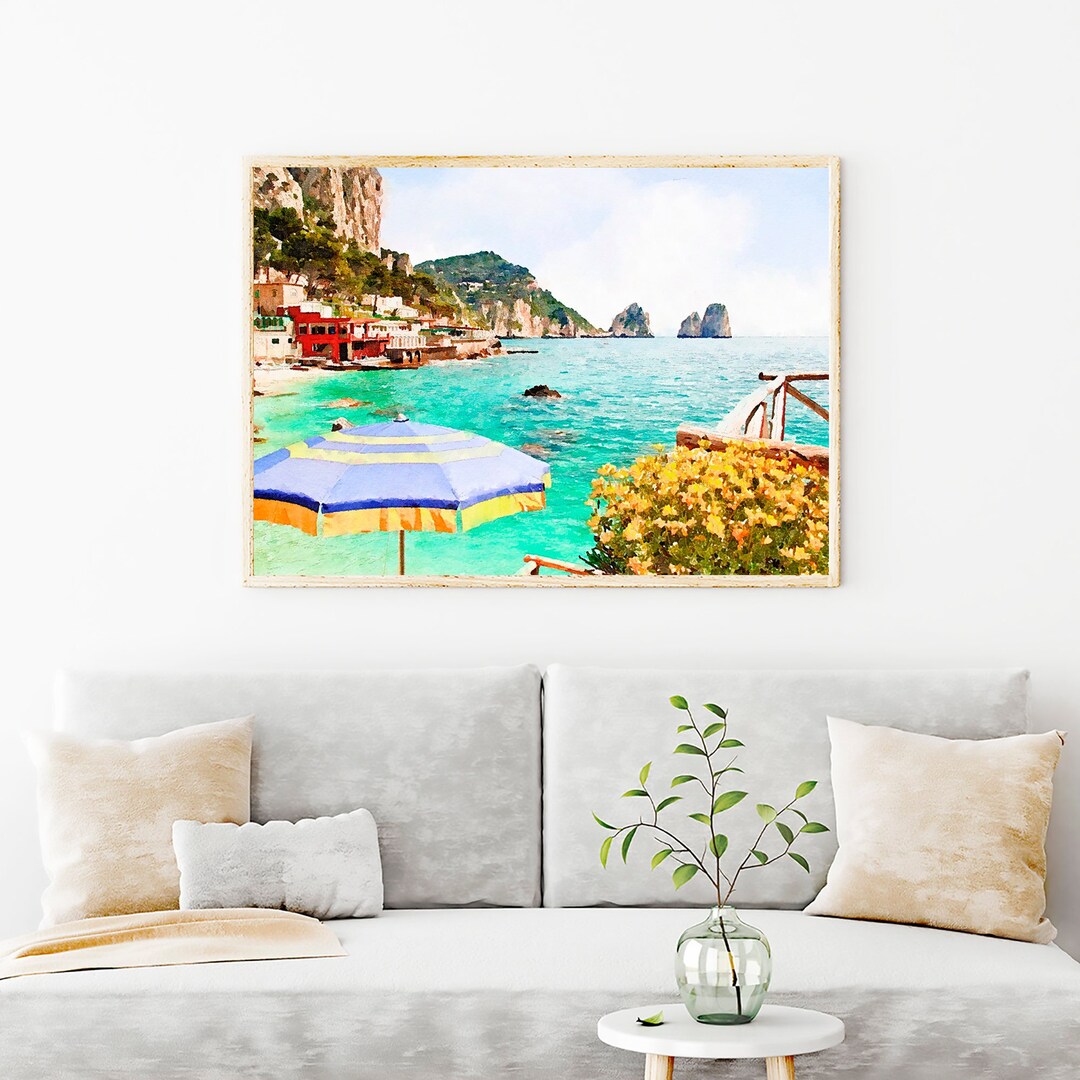 Capri Italy Print, Island Coastal Wall Decor, Summer Dreams Watercolor ...