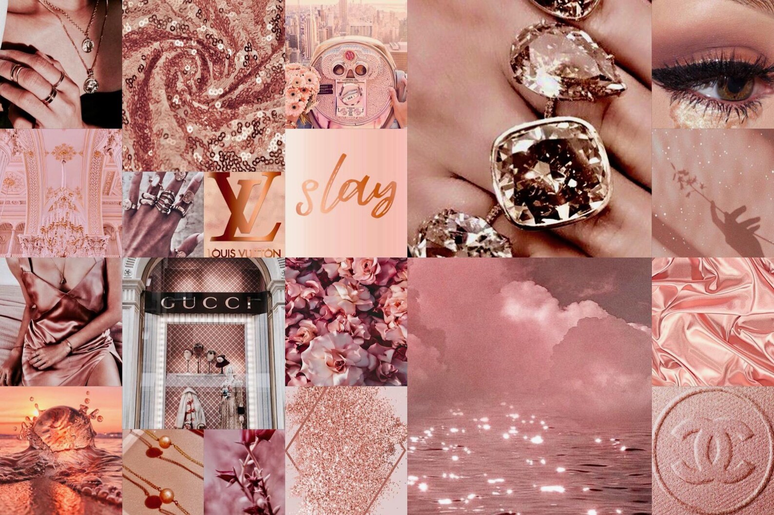100 Wall Collage Kit Photos Boujee Pink Rose Gold Tones Aesthetic VSCO ...