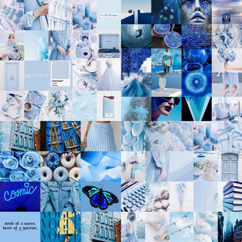 100 Blue Wall Collage Kit Aesthetic Blues VSCO Decor Tezza - Etsy