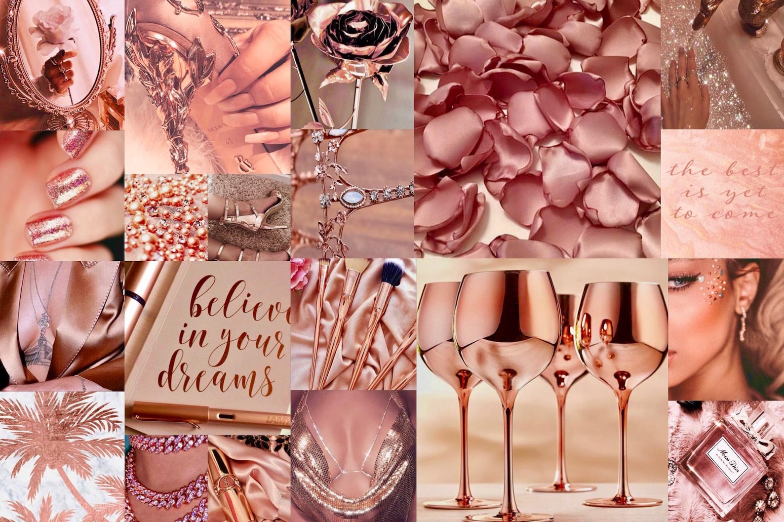 100 Wall Collage Kit Photos Boujee Pink Rose Gold Tones Aesthetic VSCO ...