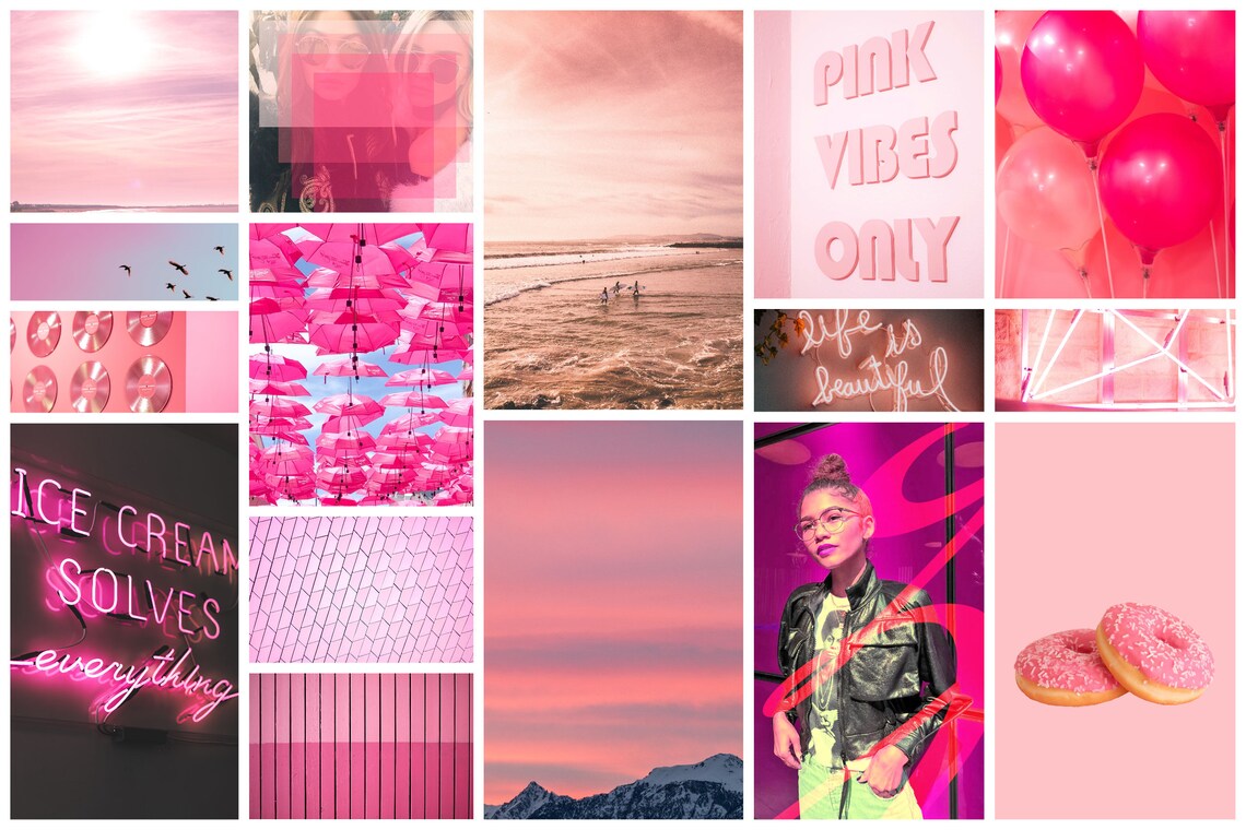 Instant 75 Photo Collage Kit Pink Aesthetic Dream VSCO Wall - Etsy
