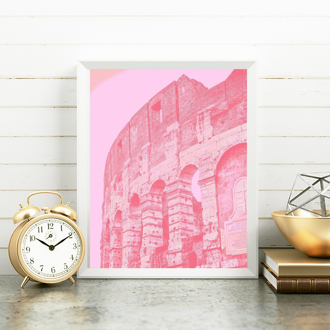 Rome Colosseum Pink Pop Archival Wall Art Poster Print, Italy Pop ...