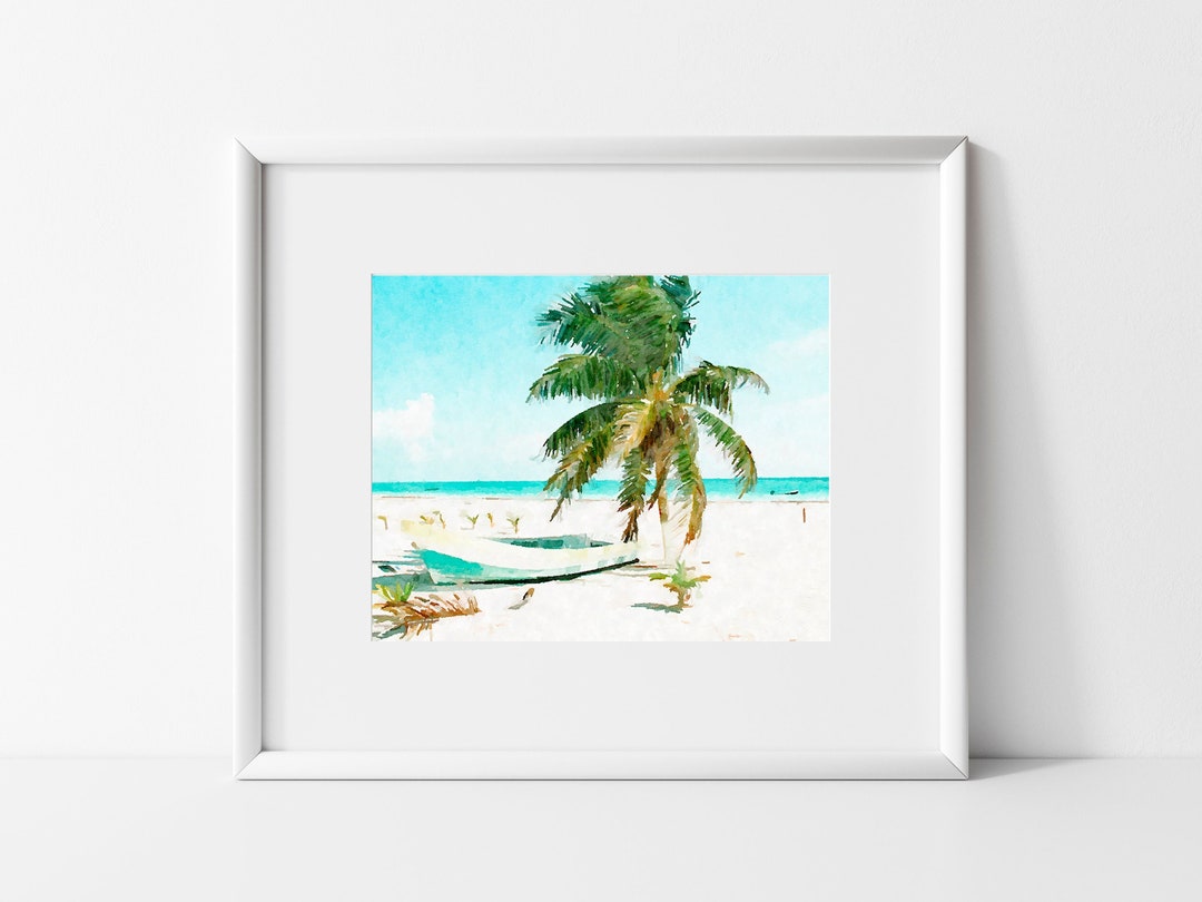 Coastal Wall Decor, Tulum Beach Boat Painting Prints, Watercolor ...