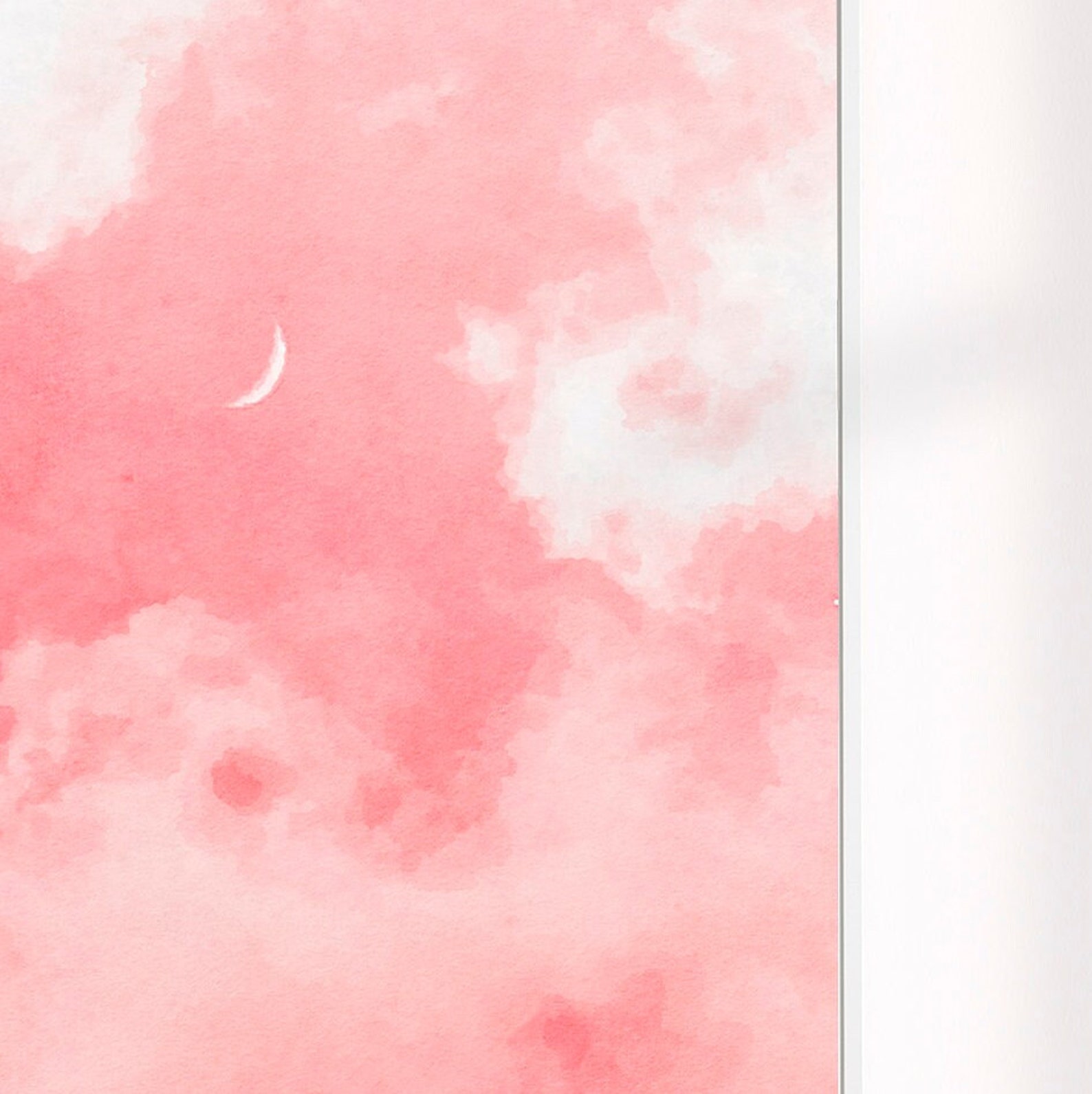 Pink Sky Moon Watercolor Painting Print, Modern Landscape Wall Decor ...