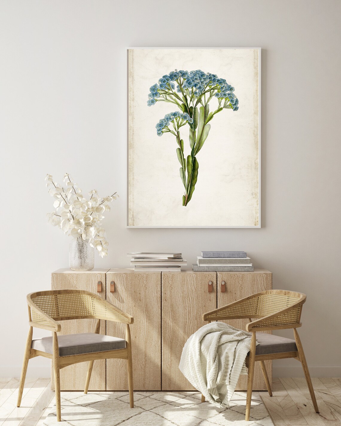 Blue Statice Flower Drawing Print, Archival Vintage Botanical Floral ...