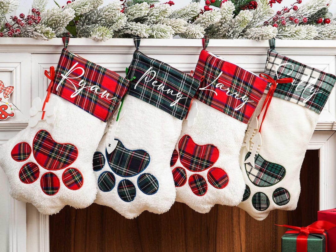 Personalized Pet Christmas Stockings,plaid Dog Paw Stockings,dog Cat ...