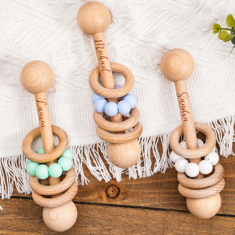 Personalized Baby Rattle for Babies,engraved Wooden Rattle Ring for ...
