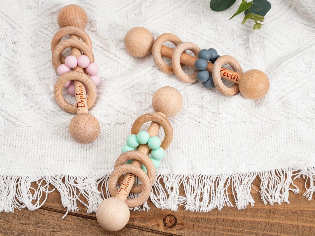 Personalized Baby Rattle for Babies,engraved Wooden Rattle Ring for ...