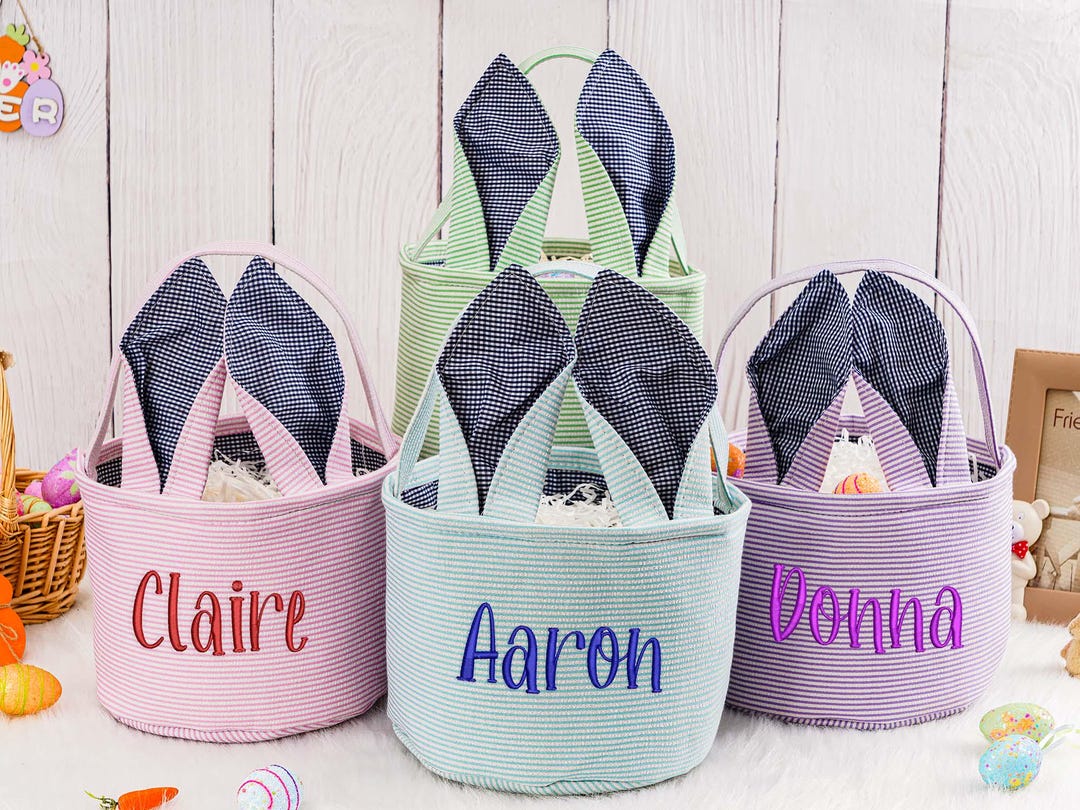 Personalized Easter Basket With Name,embroidered Seersucker Easter ...