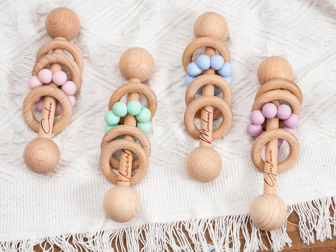 Personalized Engraved Wooden Rattle Ring for Newborn Gift,baby Rattle ...