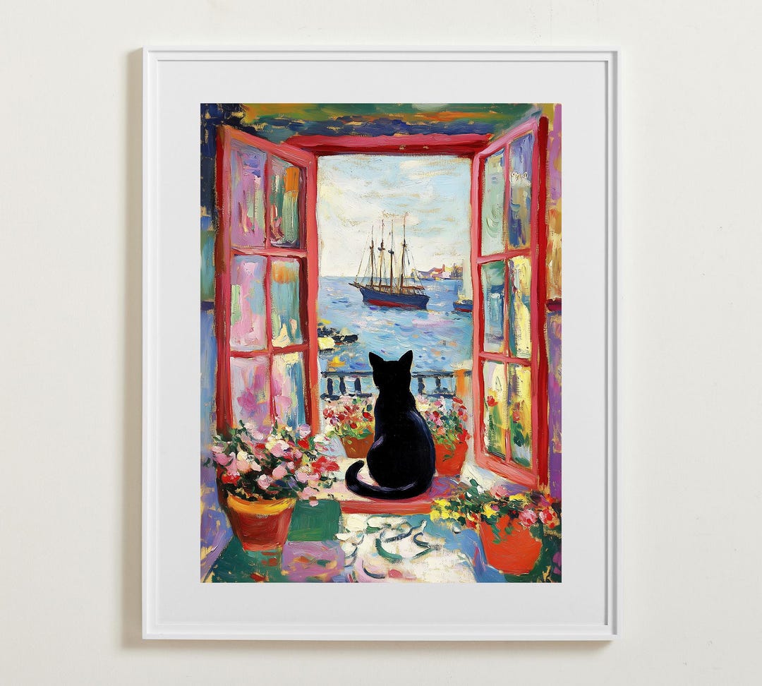 Cat Open Window Wall Art, Henri Matisse PRINTABLE, Black Cat Poster ...