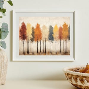 Autumn Landscape Wall Art, Vintage Rustic PRINTABLE, Moody Fall Trees ...