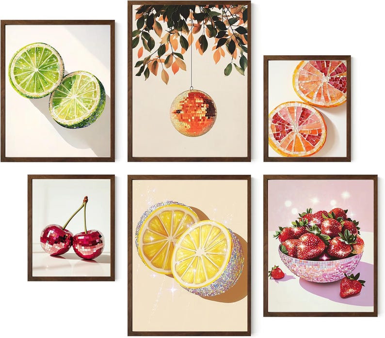 Disco Fruit Print Set: Kitchen Decor, Funny Food Art (digital Download ...